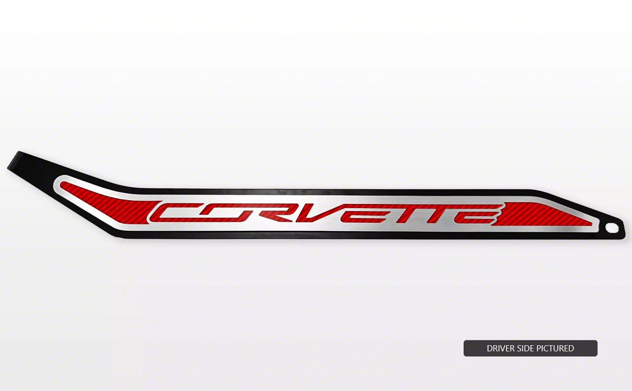 Corvette Gloss Black/Brushed Stainless Door Prop with Red Carbon Fiber ...