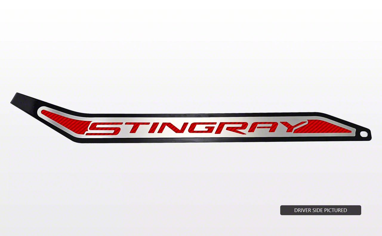 Corvette Gloss Black/Brushed Stainless Door Prop with Red Carbon Fiber ...