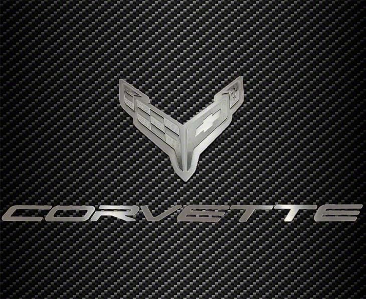 Corvette Hood Panel Badge with Flag and Corvette Logo; Stainless Steel ...