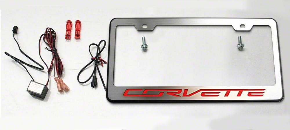 Corvette Illuminated License Plate Frame with Corvette Lettering; Red ...
