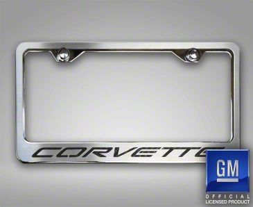 Corvette License Plate Frame with Corvette Inlay; Solid Black (97-04 ...
