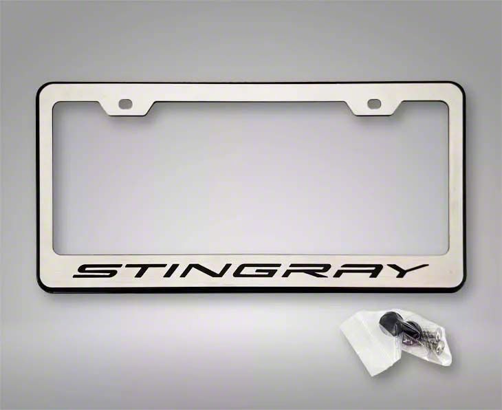 Corvette License Plate Frame with Stingray Lettering; Black Inlay (20 ...