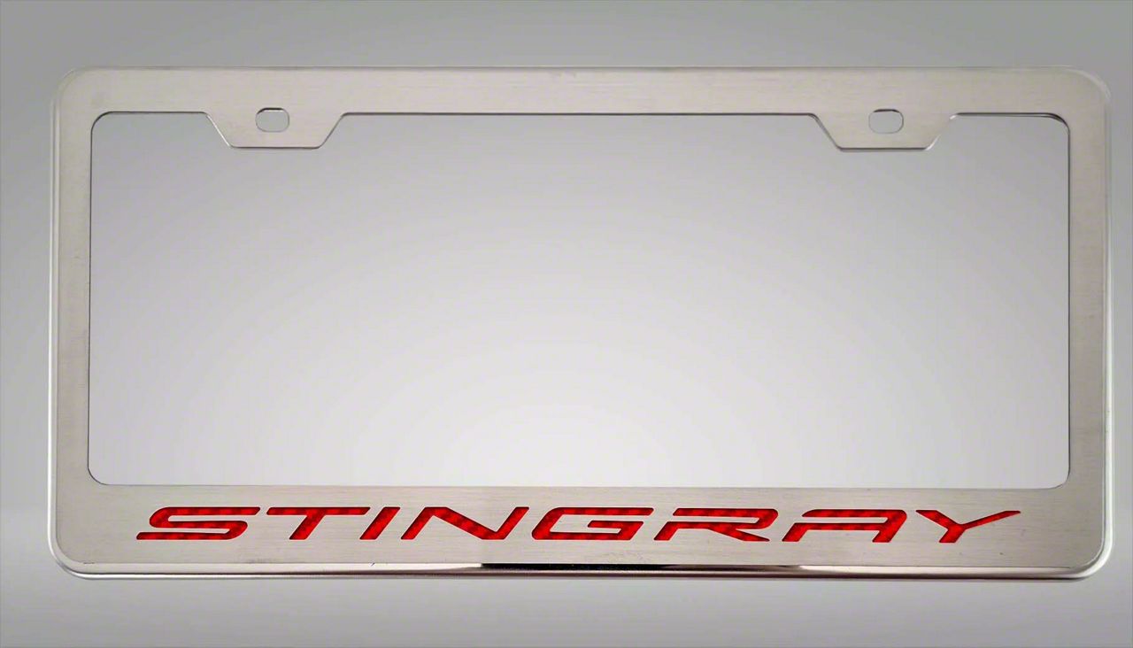 Corvette License Plate Frame with Stingray Lettering; Red Carbon Fiber ...