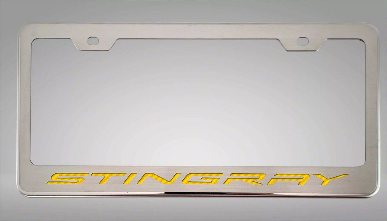 Corvette License Plate Frame with Stingray Lettering; Yellow Carbon ...