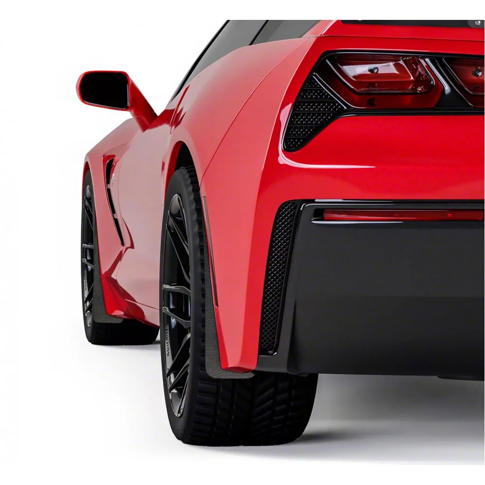 Corvette Mud Flaps; Front and Rear; Gloss Black Vinyl (14-19 Corvette ...