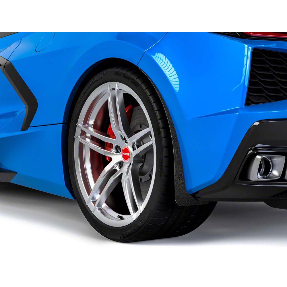 Corvette Mud Flaps; Rear; Satin Black Ice Vinyl (20-26 Corvette C8 ...