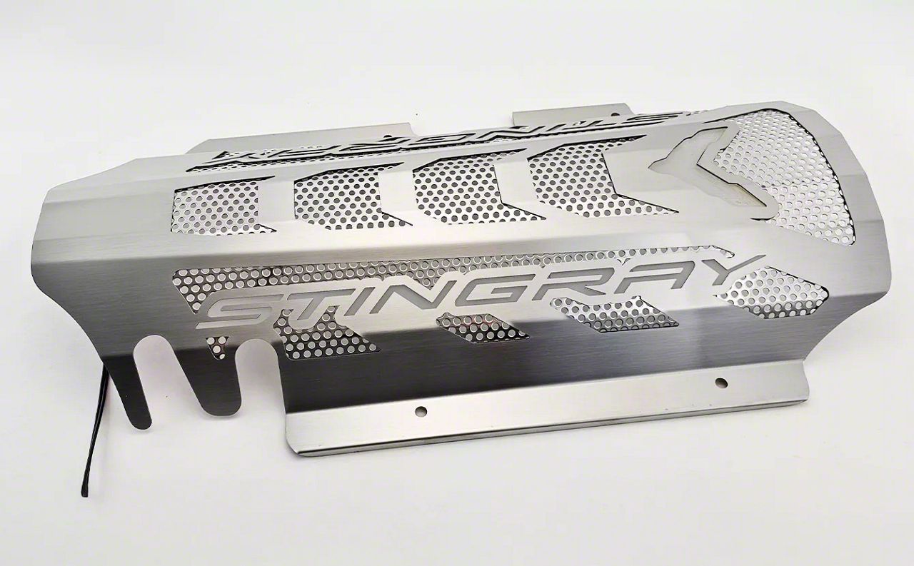 Corvette Perforated Engine Shroud; Brushed with Red Illuminated ...