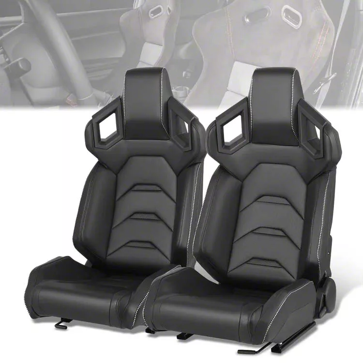 Corvette Perforated Vinyl Racing Bucket Seats with Seat Sliders; Black ...