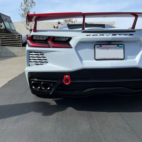 Corvette Premium Stealth Tow Hook with Red D-Ring; Rear (14-26 Corvette ...