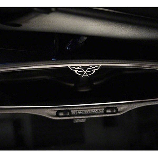 Corvette Rear View Mirror Trim with Crossed Flags Logo; Brushed ...