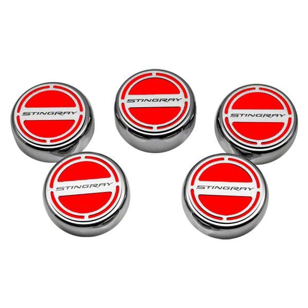 Corvette Stingray Script Fluid Cap Covers; Solid Bright Red (14-19 ...
