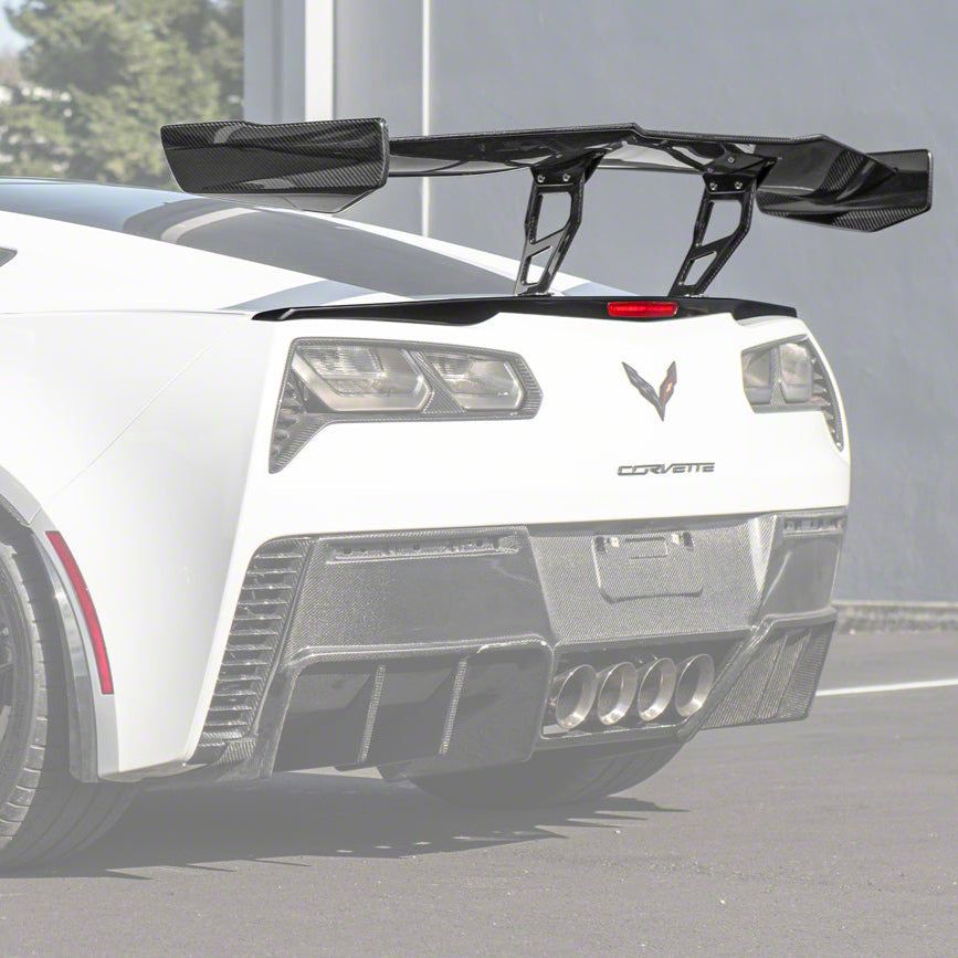 Corvette ZR1 Extended Package Rear Spoiler with Wing Riser; Carbon ...