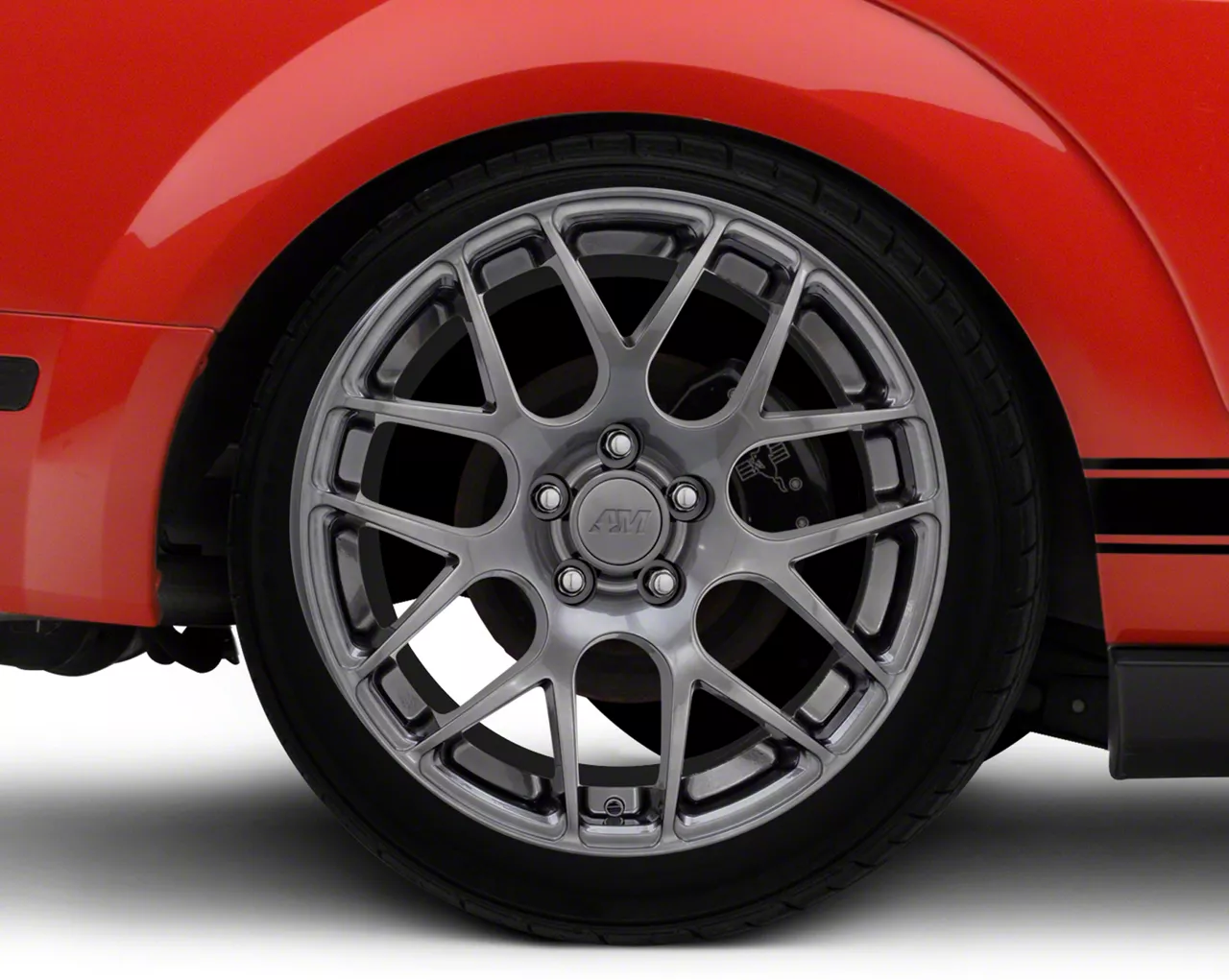 Mustang Staggered AMR Dark Stainless Wheel and Mickey Thompson Tire Kit ...
