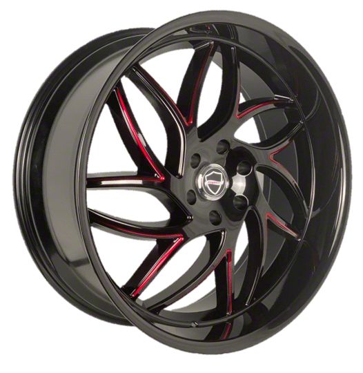 Elegant Charger Magic Gloss Black with Candy Red Milled Wheel; 20x8.5 ...