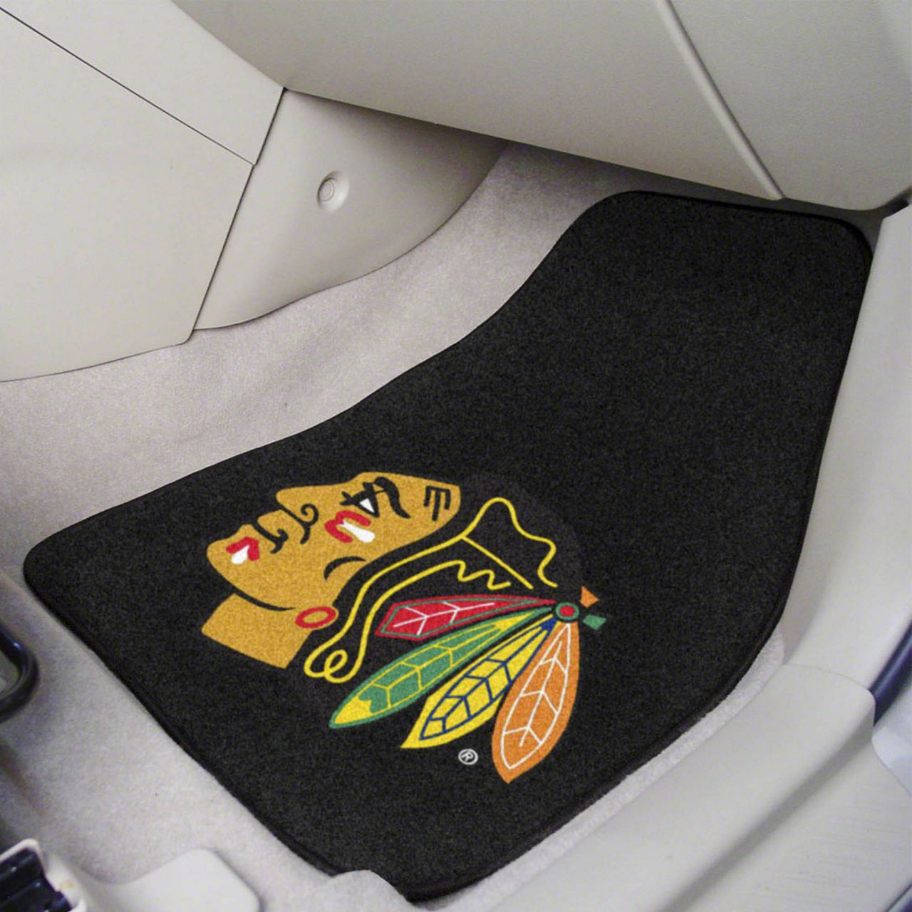 Challenger Carpet Front Floor Mats with Chicago Blackhawks Logo; Black ...
