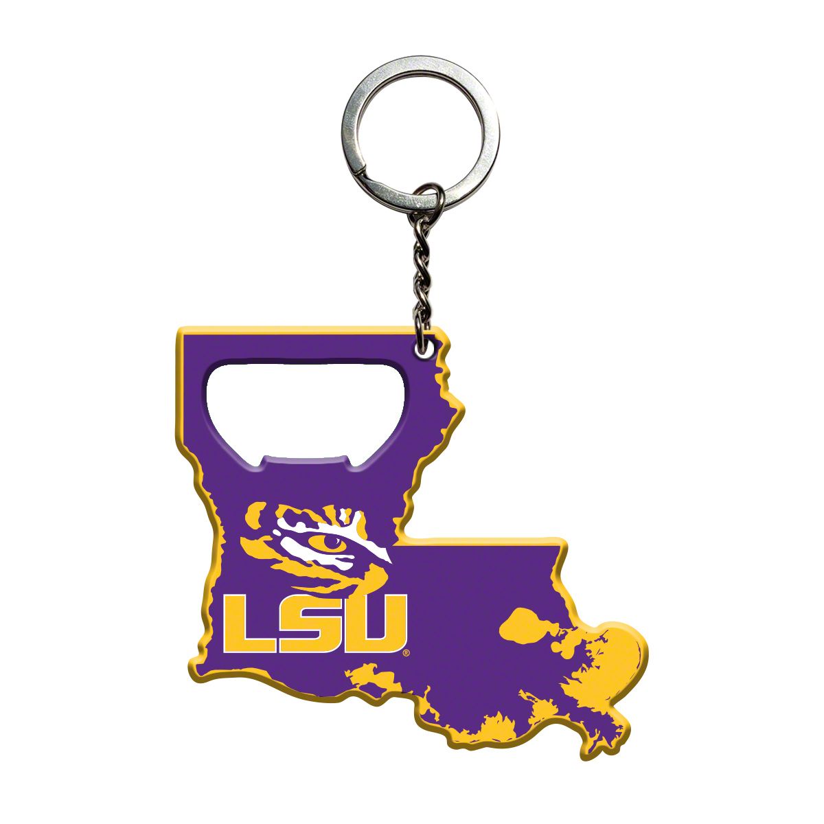 Challenger Keychain Bottle Opener with LSU Logo; Purple - Free Shipping
