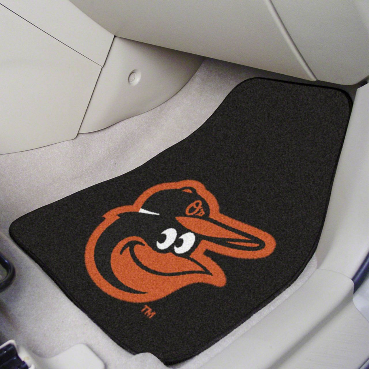 Mustang Carpet Front Floor Mats with Baltimore Orioles Logo; Black ...
