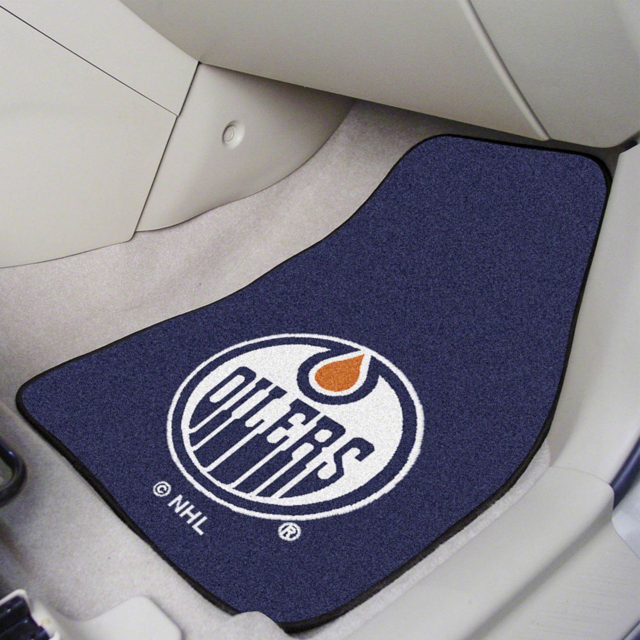 Mustang Carpet Front Floor Mats with Edmonton Oilers Logo; Blue ...