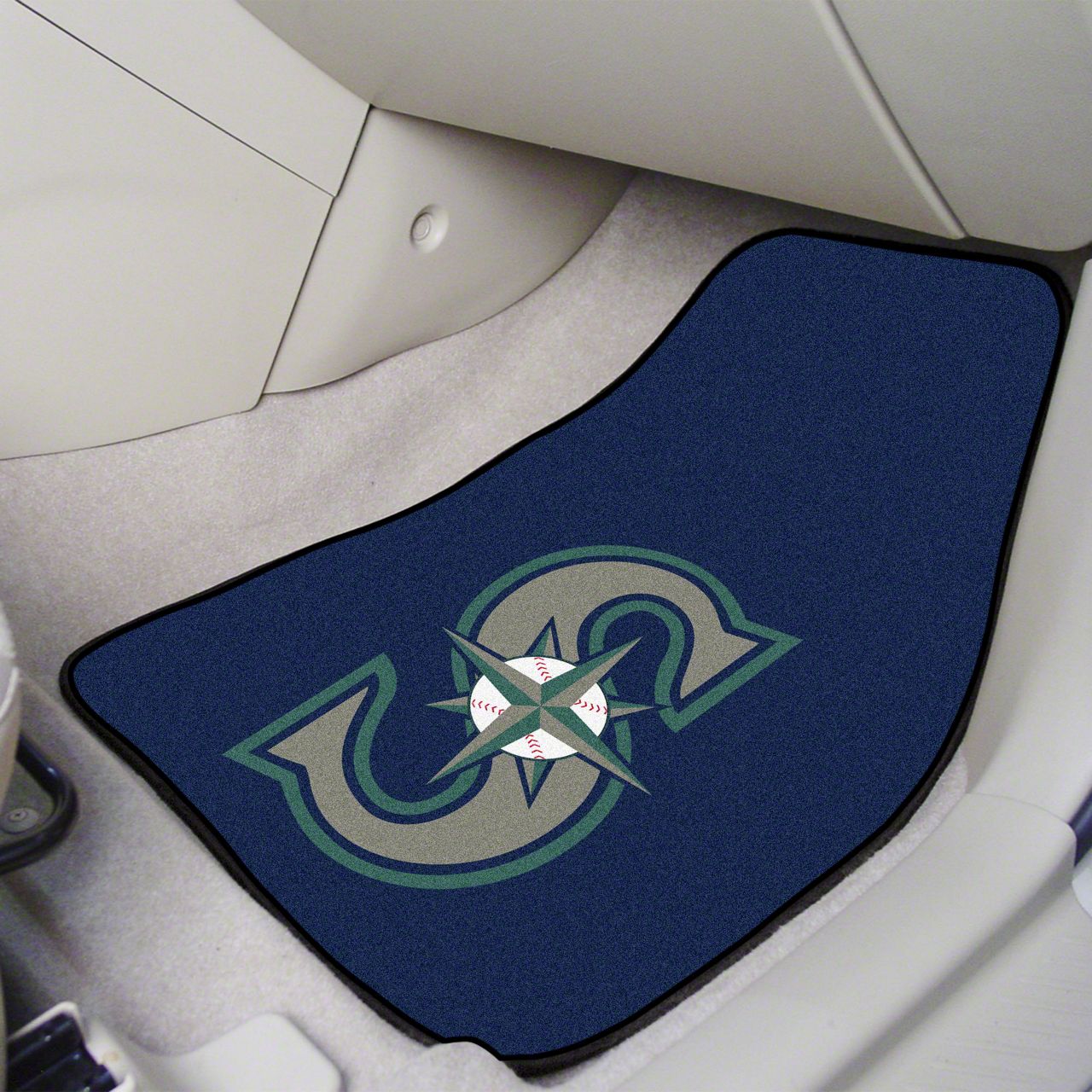 Mustang Carpet Front Floor Mats with Seattle Mariners Logo; Navy ...