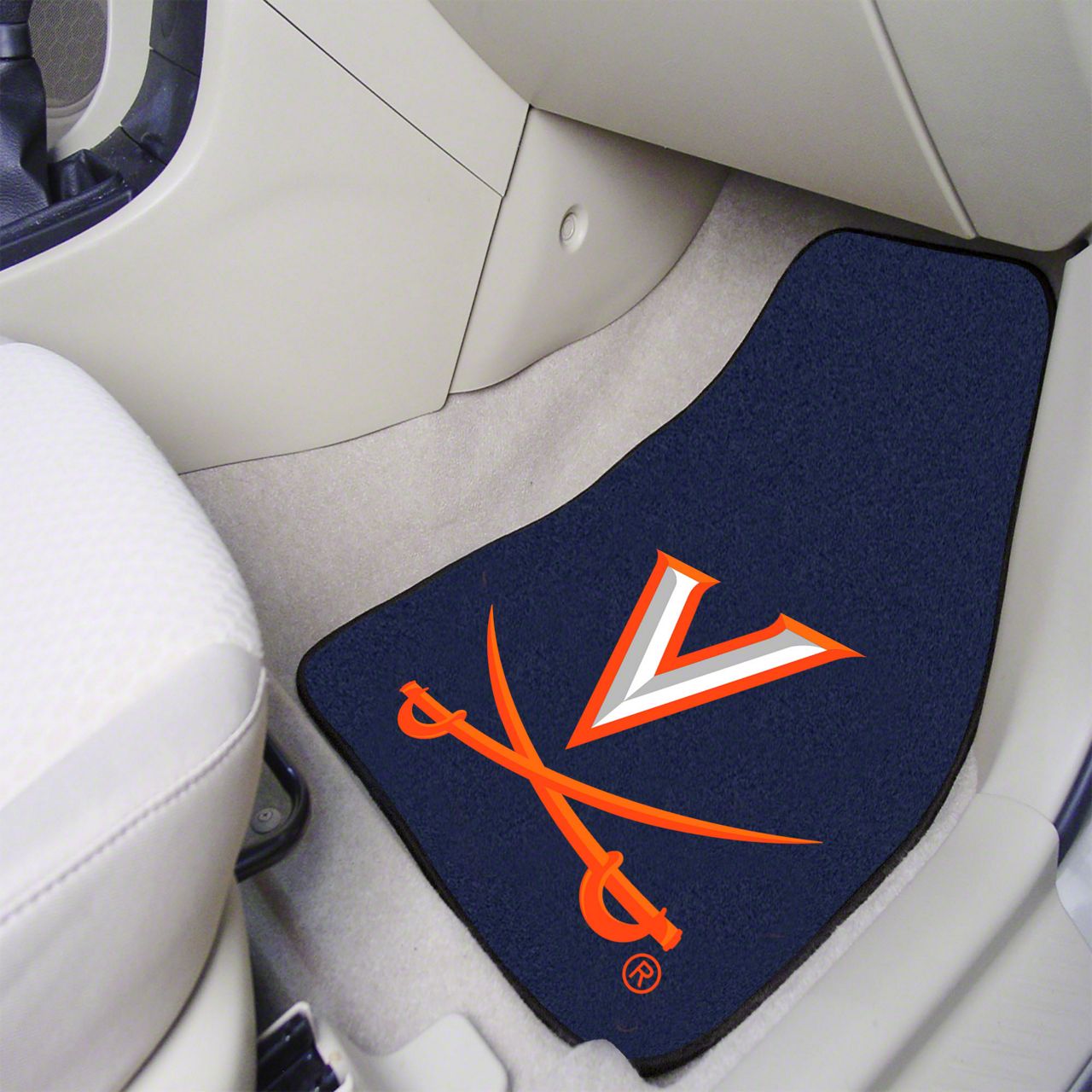 Mustang Carpet Front Floor Mats with University of Virginia Logo; Navy ...