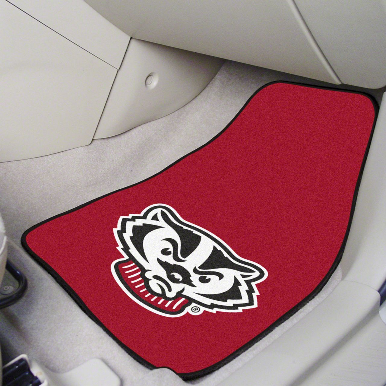 Mustang Carpet Front Floor Mats with University of Wisconsin Logo; Red ...