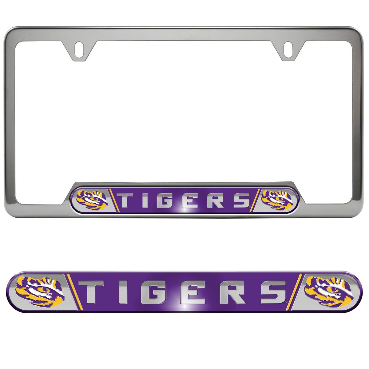 Mustang Embossed License Plate Frame with LSU Logo; Purple (Universal ...