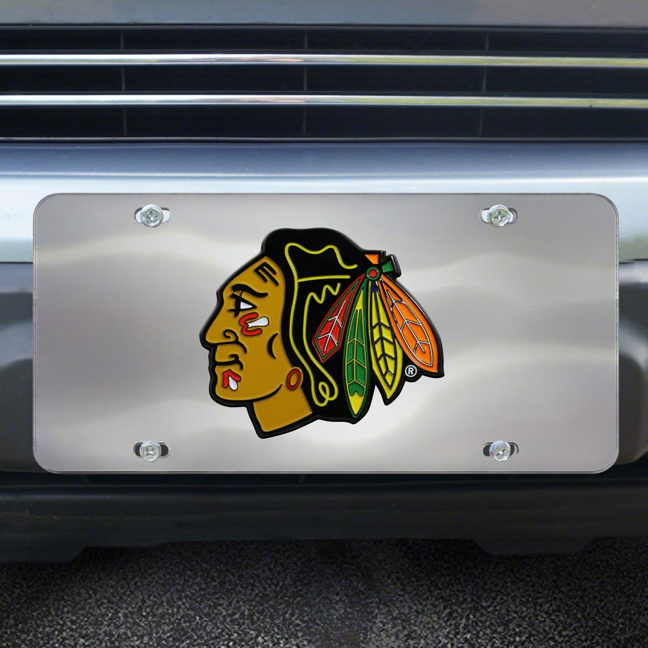 Mustang License Plate with Chicago Blackhawks Logo; Stainless Steel ...