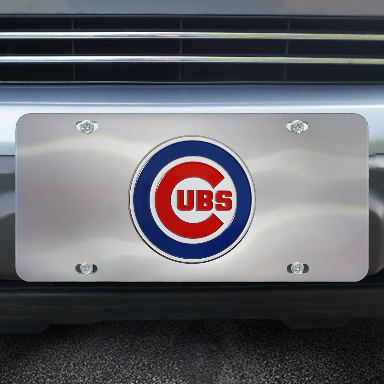 Mustang License Plate with Chicago Cubs Logo; Stainless Steel ...
