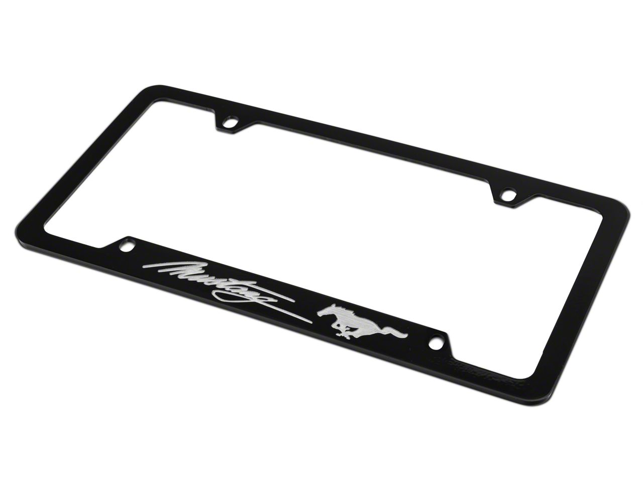 Ford Mustang License Plate Frame; Silver Pony with Silver Mustang ...