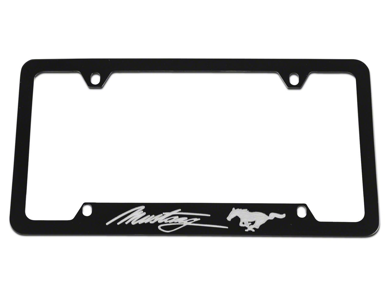 Ford Mustang License Plate Frame; Silver Pony with Silver Mustang ...