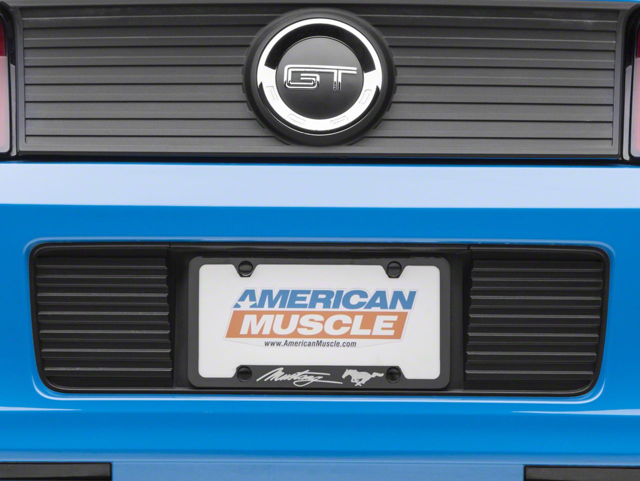 Ford Mustang License Plate Frame; Silver Pony with Silver Mustang ...