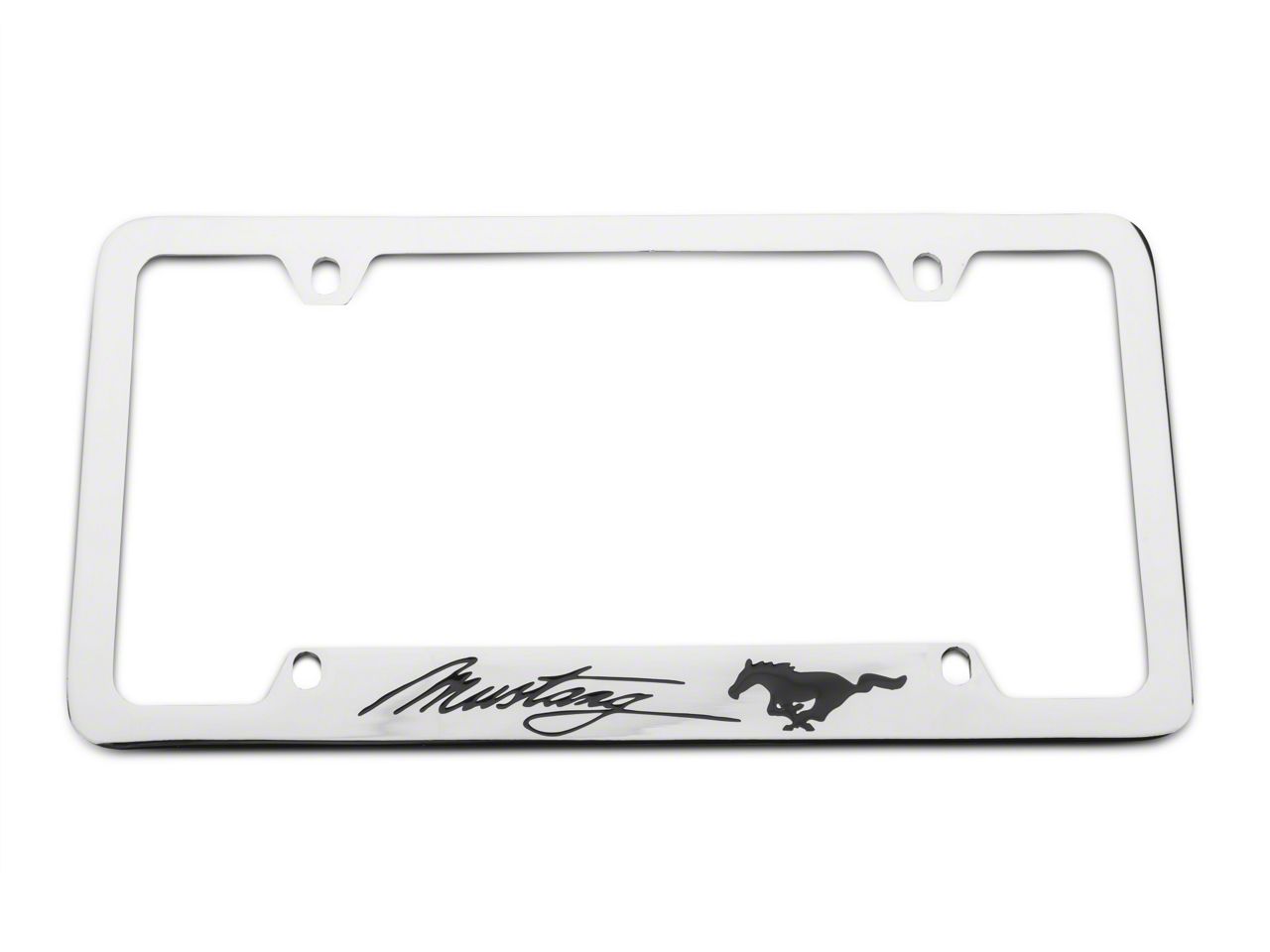 Ford Mustang License Plate Frame; Black Pony with Black Mustang Script ...