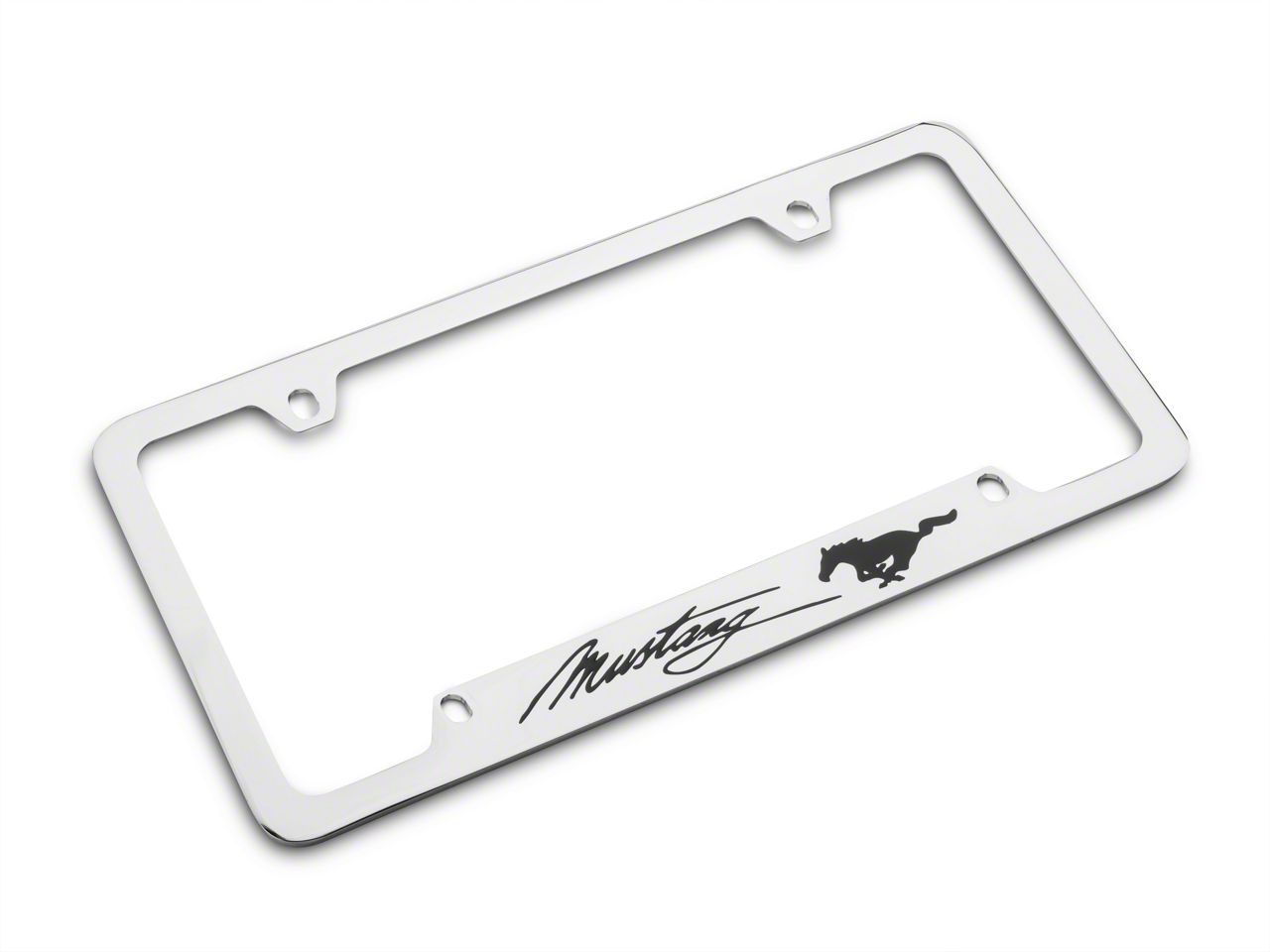 Ford Mach-E License Plate Frame; Black Pony with Black Mustang Script ...