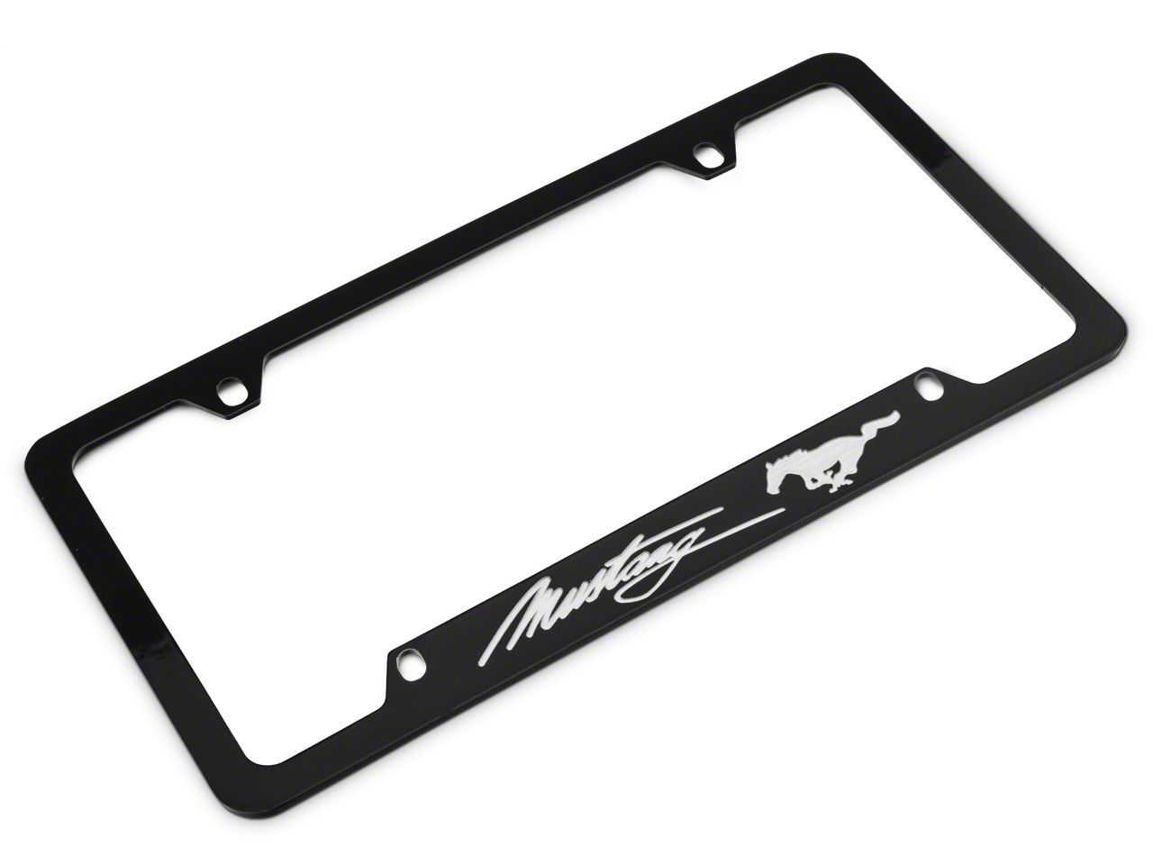 Ford Mach-E License Plate Frame; Silver Pony with Silver Mustang Script ...