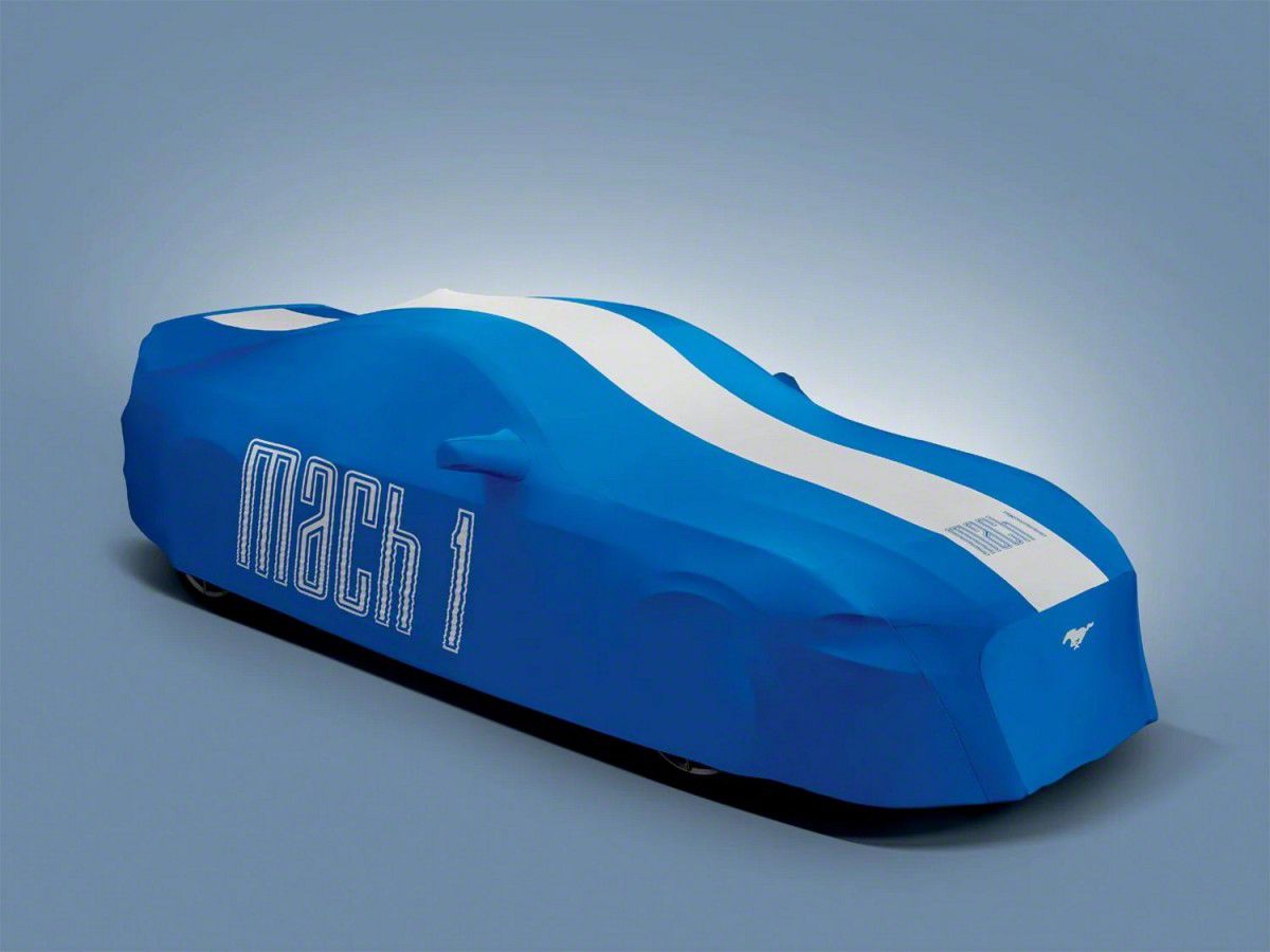 Ford Mustang Indoor Full Car Cover with Mach 1 Logo; Blue and White ...