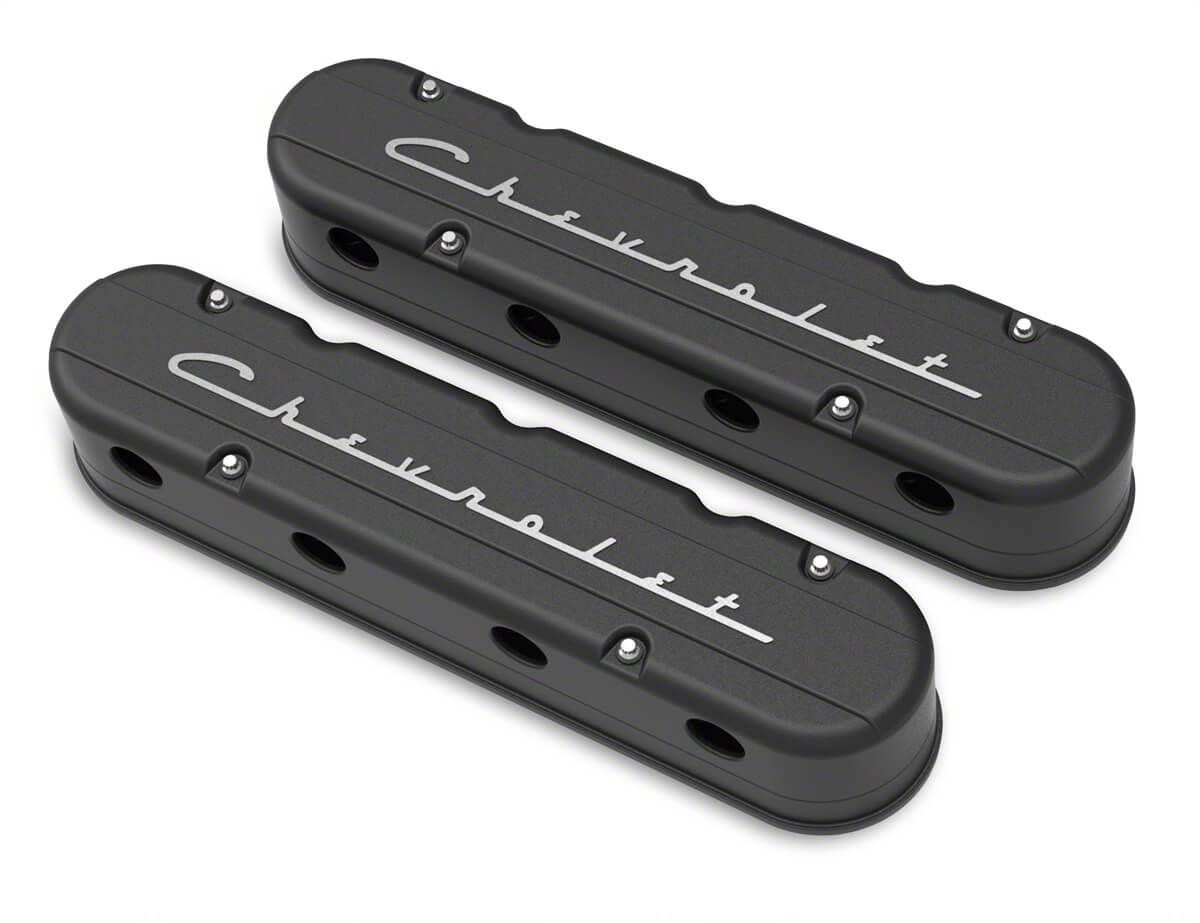 Holley Corvette Chevrolet Script Valve Covers; Black Machined 241-177 ...