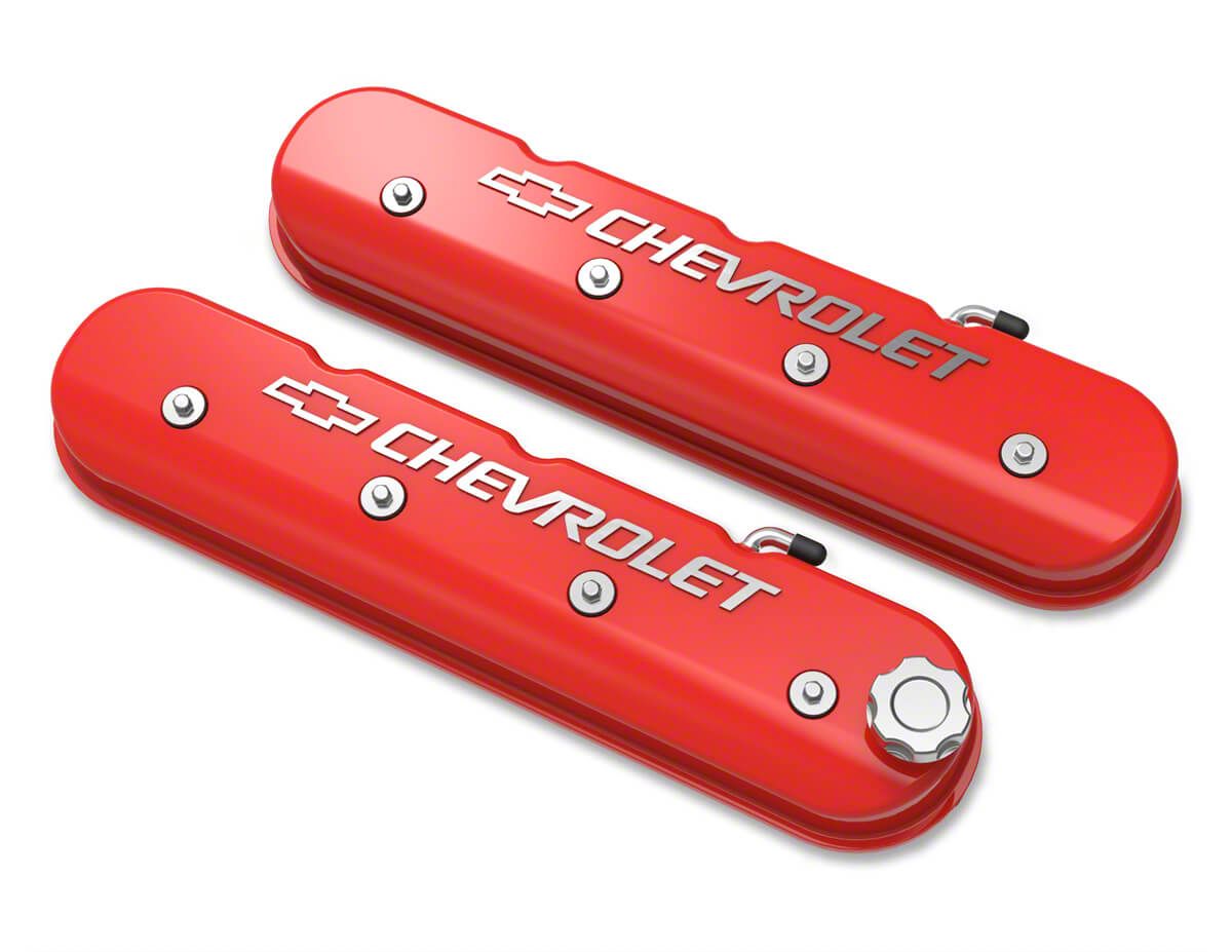Holley Corvette Tall LS Valve Covers with Bowtie/Chevrolet Logo; Red ...
