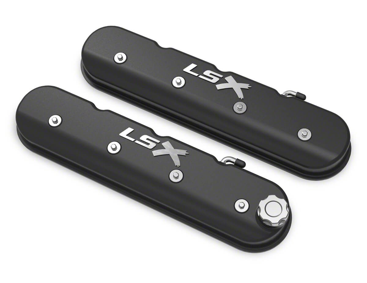 Holley Corvette Tall LS Valve Covers with LSX Logo; Satin Black 241-407 ...