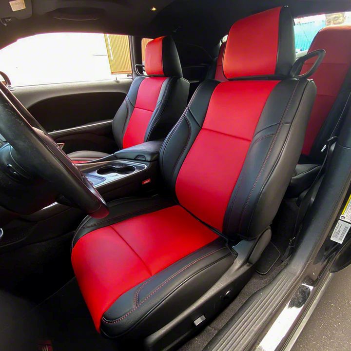 Premium Artificial Leather Front and Rear Seat Covers Black with Red Accent 15 19 Charger R T 15 23 Charger SXT