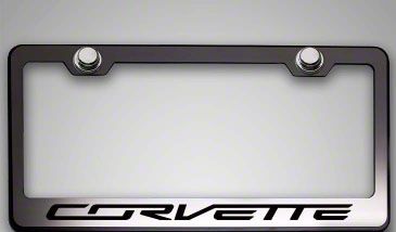 Universal AM License Plate Frame with Corvette Lettering; Green Carbon ...