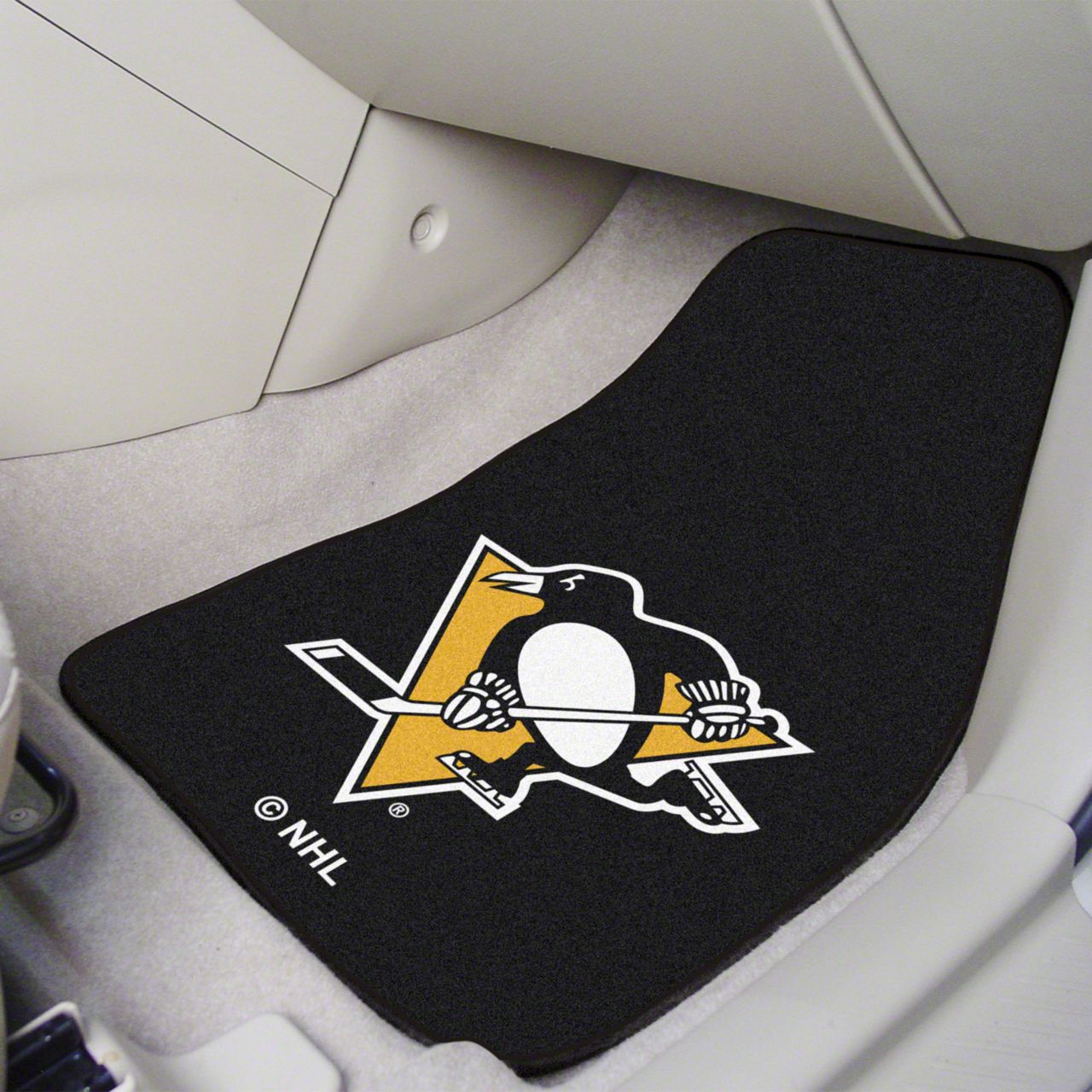 Mach-E Carpet Front Floor Mats with Pittsburgh Penguins Logo; Black ...