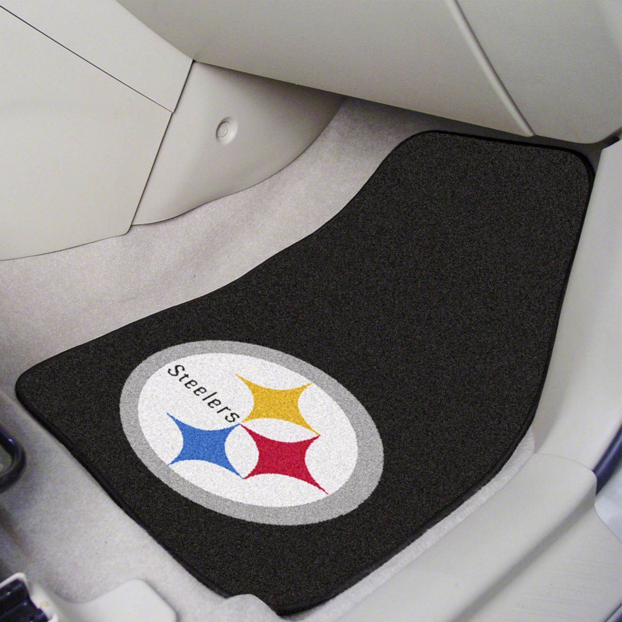Mach-E Carpet Front Floor Mats with Pittsburgh Steelers Logo; Black ...