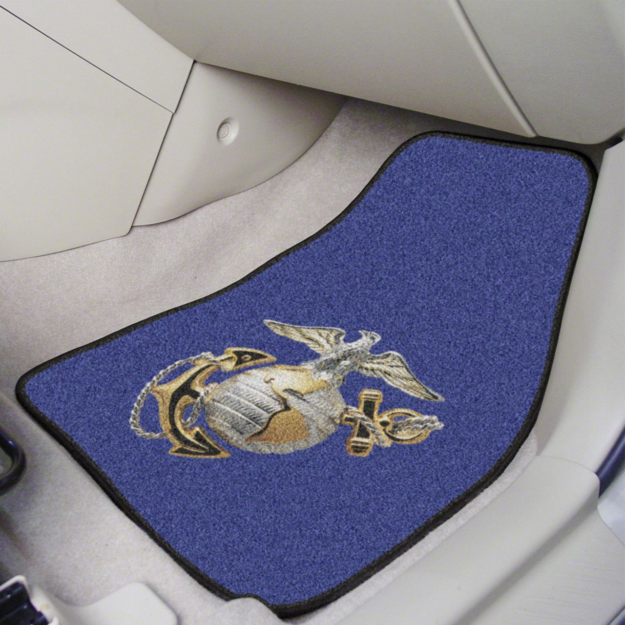 Mach-E Carpet Front Floor Mats with U.S. Marines Logo; Blue (Universal ...