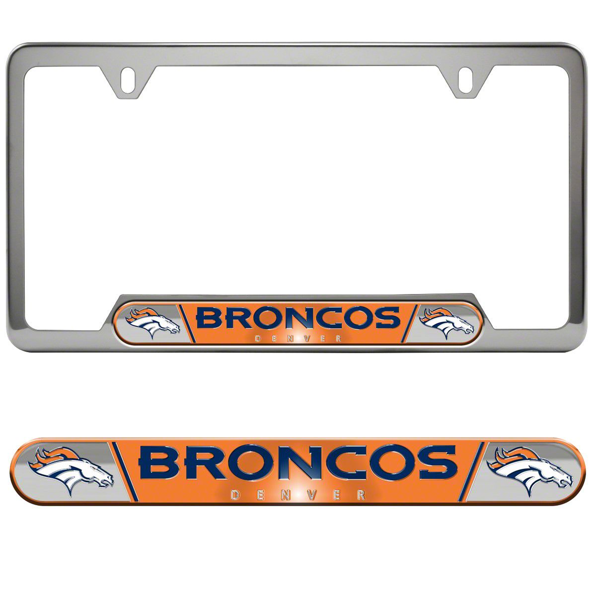 Mach-E Embossed License Plate Frame with Denver Broncos Logo; Orange ...