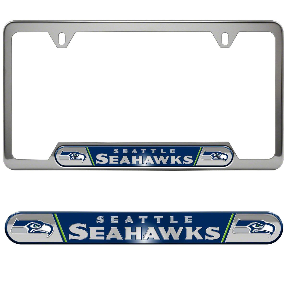 Mach-E Embossed License Plate Frame with Seattle Seahawks Logo; Blue ...