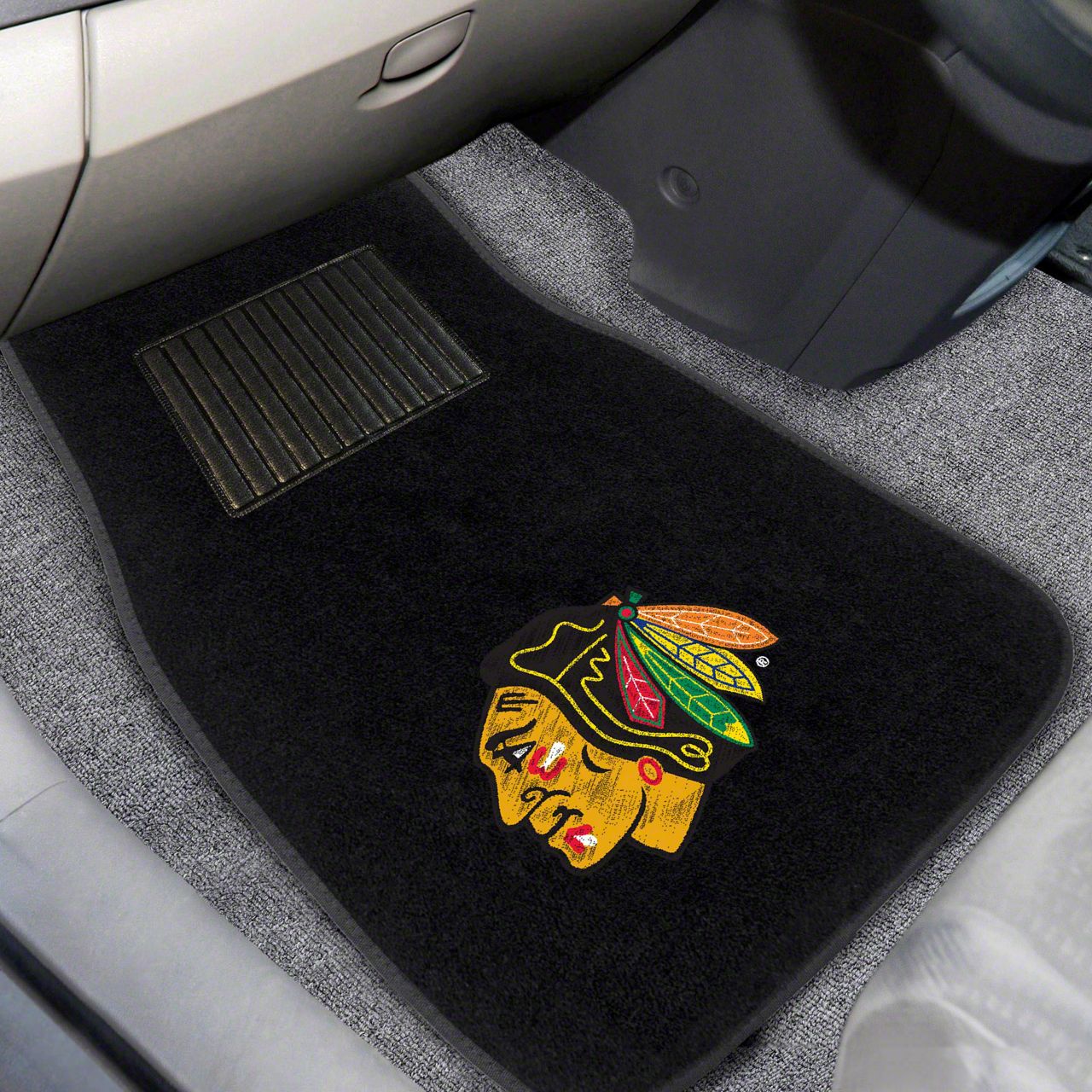 Mach-E Embroidered Front Floor Mats with Chicago Blackhawks Logo; Black ...