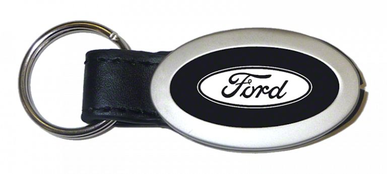 Mach-E Ford Leather Key Fob; Black Oval - Free Shipping