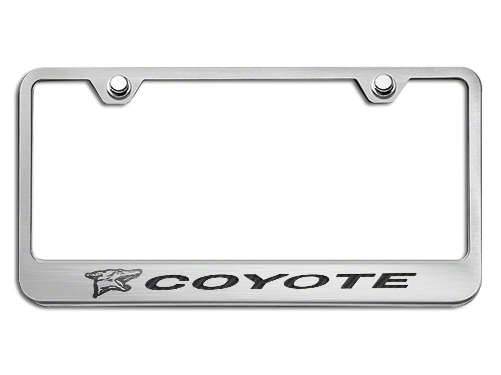 Mach-E License Plate Frame with Coyote Logo; Black Carbon Fiber Inlay ...