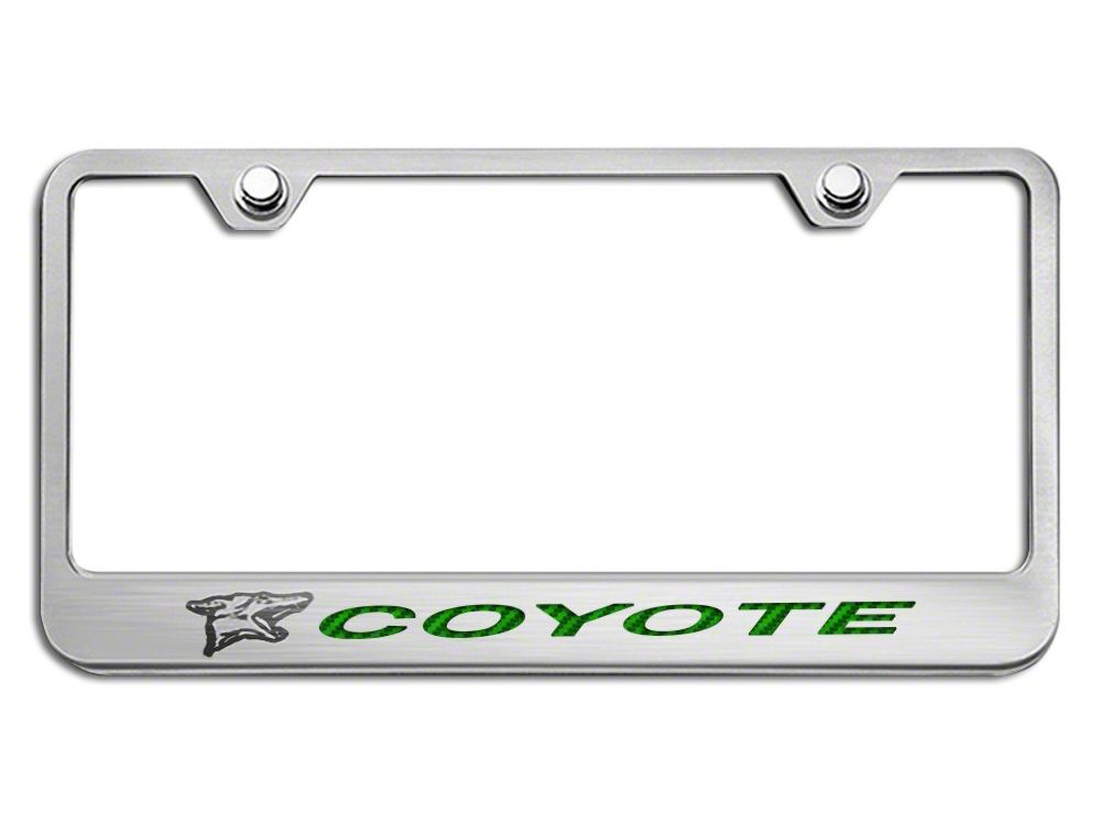 Mach-E License Plate Frame with Coyote Logo; Green Carbon Fiber Inlay ...