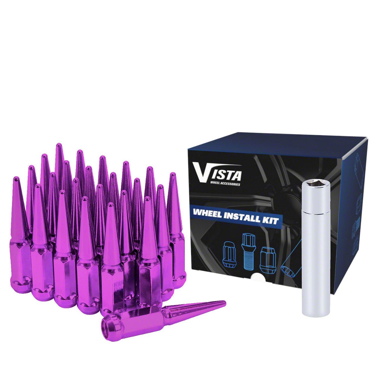 Mach-E Purple Spike Lug Nuts for Aftermarket Wheels; M14x1.5; Set of 32 ...